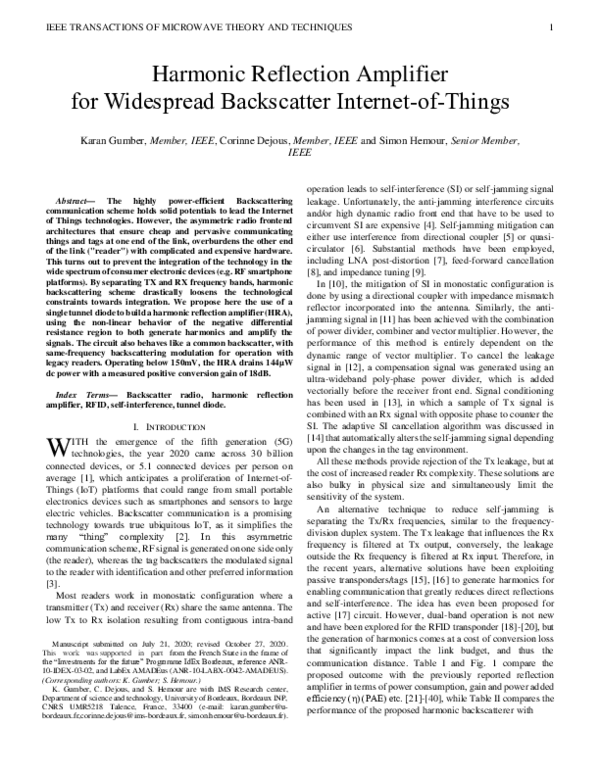 (PDF) Harmonic Reflection Amplifier for Widespread Backscatter Internet-of-Things