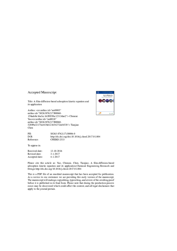 (PDF) A film-diffusion-based adsorption kinetic equation and its ...