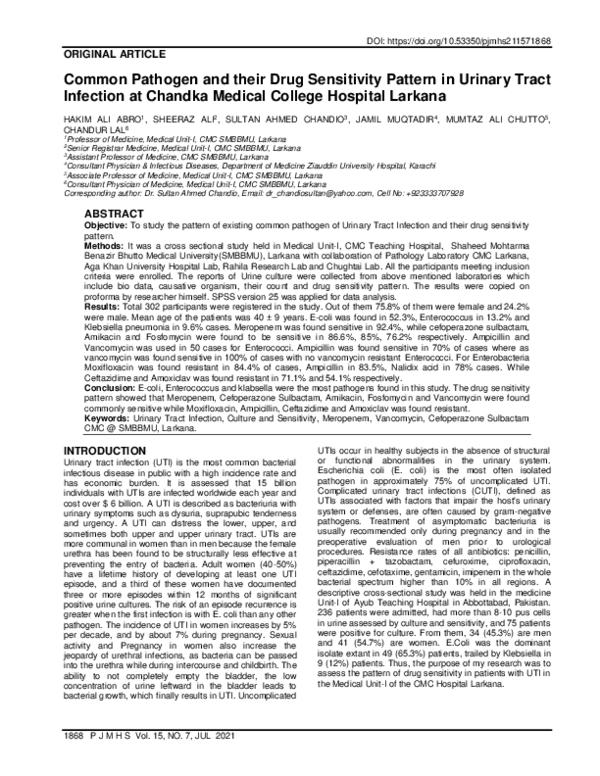 (PDF) Common Pathogen and their Drug Sensitivity Pattern in Urinary ...