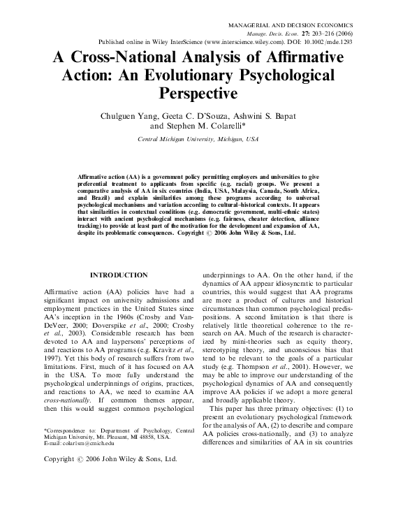 (PDF) A cross-national analysis of affirmative action: an evolutionary ...