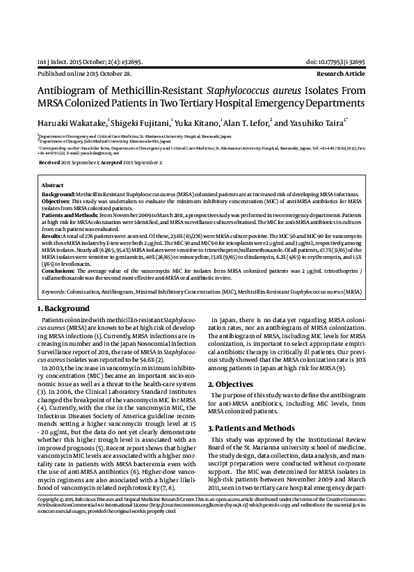 (PDF) Antibiogram of Methicillin-Resistant Staphylococcus aureus ...