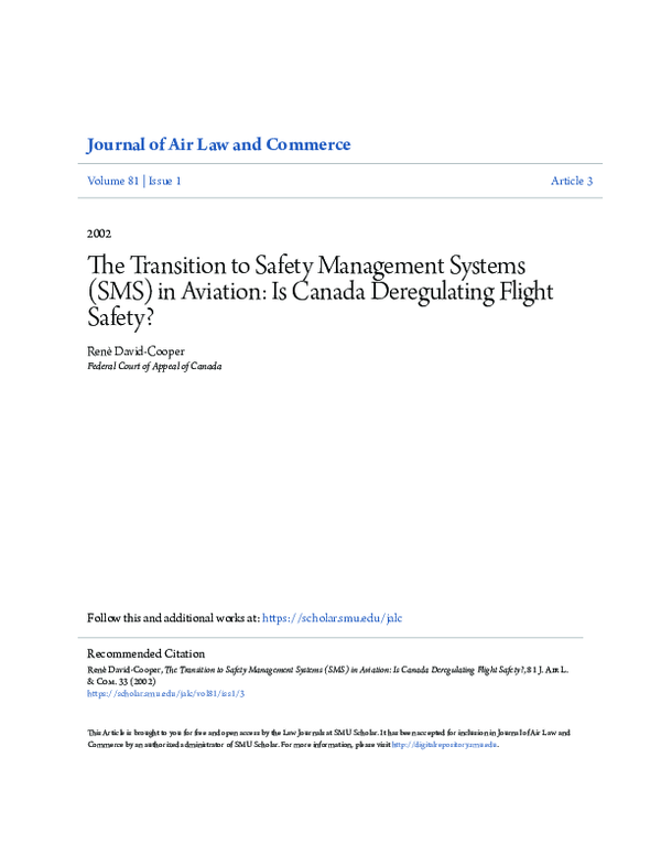 (PDF) The transition to safety management systems (SMS) in aviation ...