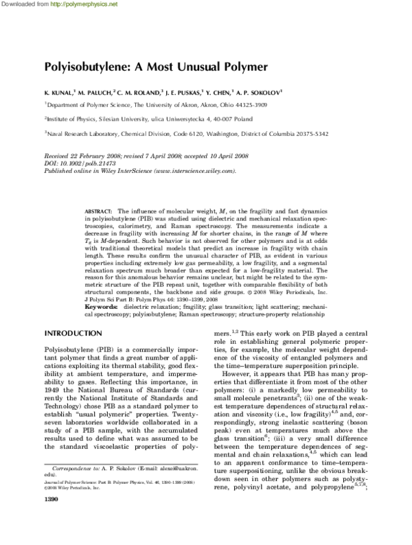 (PDF) Polyisobutylene: A most unusual polymer