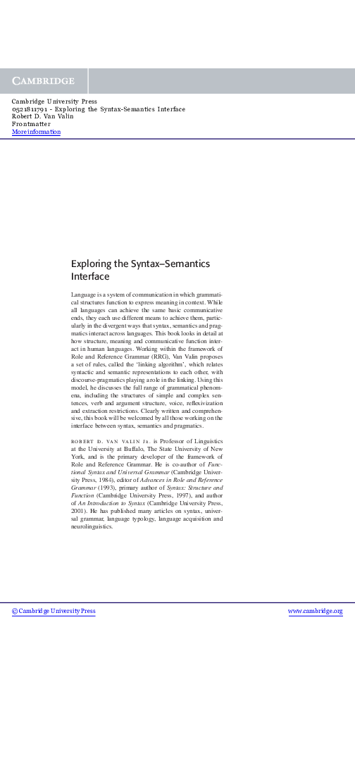 (PDF) Exploring the Syntax–Semantics Interface (PDF) Exploring the Syntax–Semantics Interface