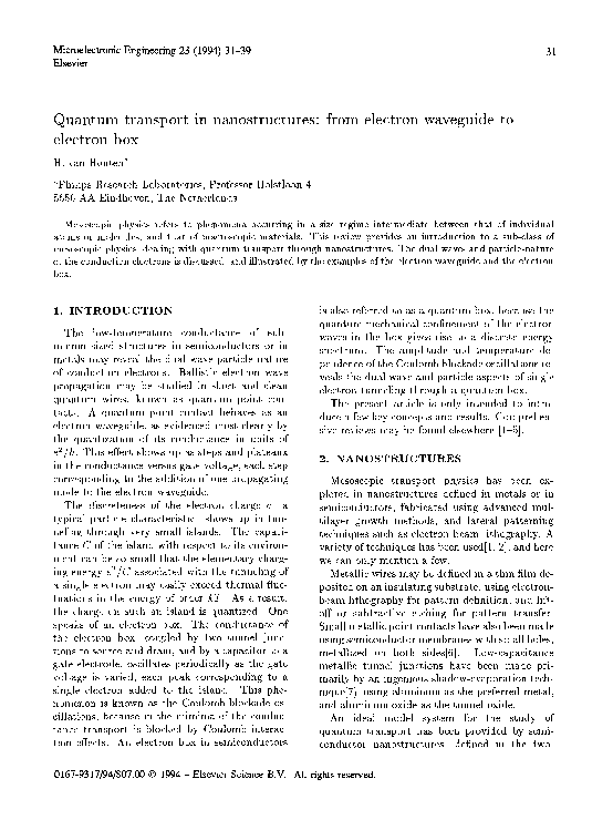 (PDF) Quantum transport in nanostructures: from electron waveguide to ...