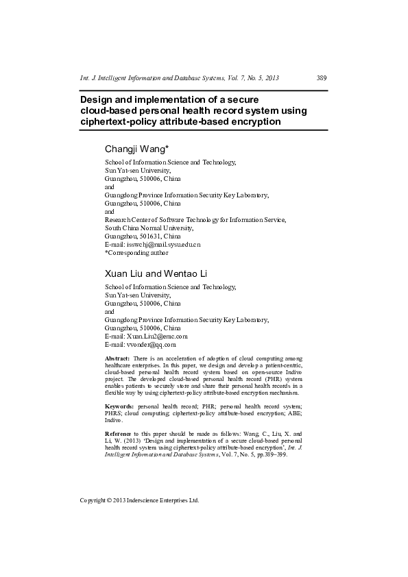 (PDF) Design and implementation of a secure cloud-based personal health record system using ...