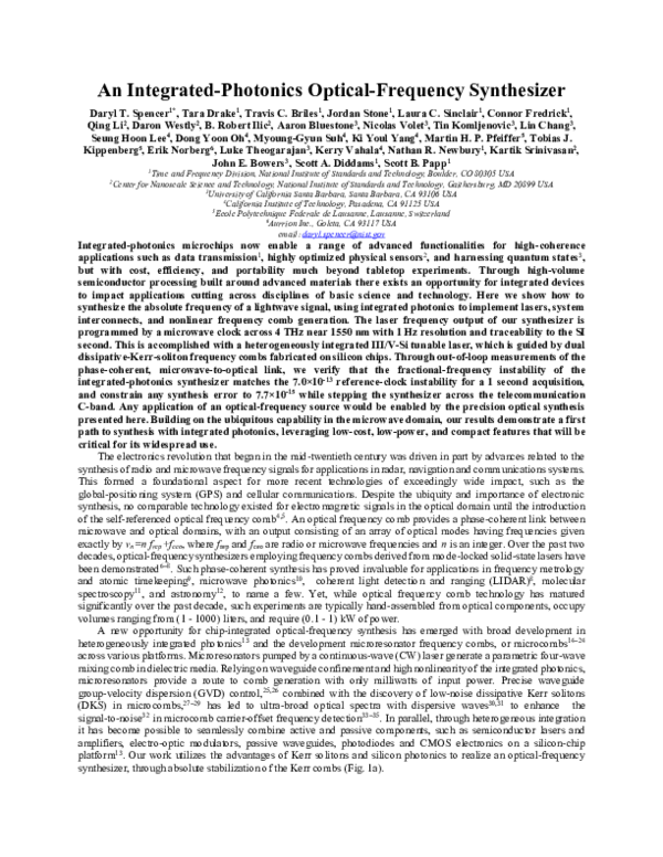 (PDF) An optical-frequency synthesizer using integrated photonics