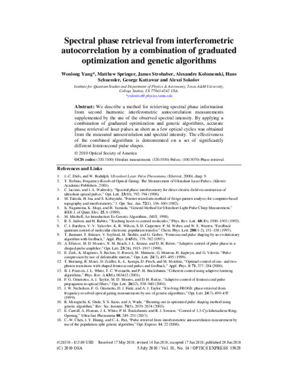 (PDF) Spectral phase retrieval from interferometric autocorrelation by a combination of ...