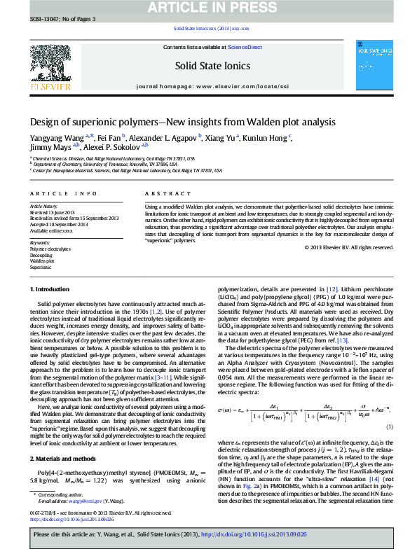 (PDF) Design of superionic polymers—New insights from Walden plot ...