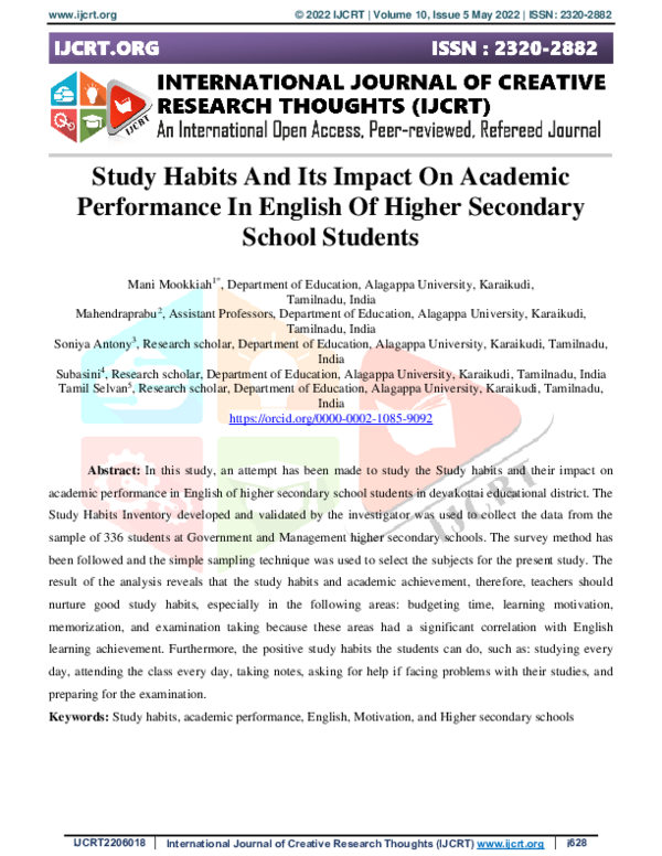 (PDF) Study Habits And Its Impact On Academic Performance In English Of ...
