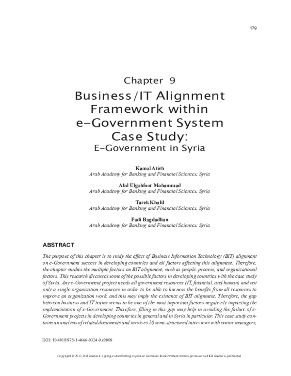 (PDF) Business/IT Alignment Framework within e-Government System Case Study