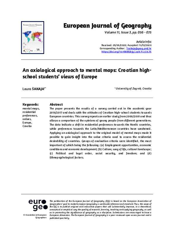 (PDF) An axiological approach to mental maps: Croatian high-school ...