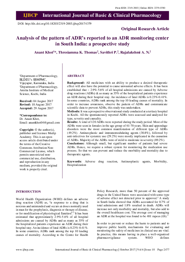 (PDF) Analysis of the pattern of ADR’s reported to an ADR monitoring ...