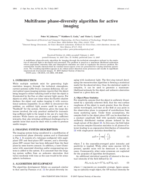 (PDF) Multiframe phase-diversity algorithm for active imaging