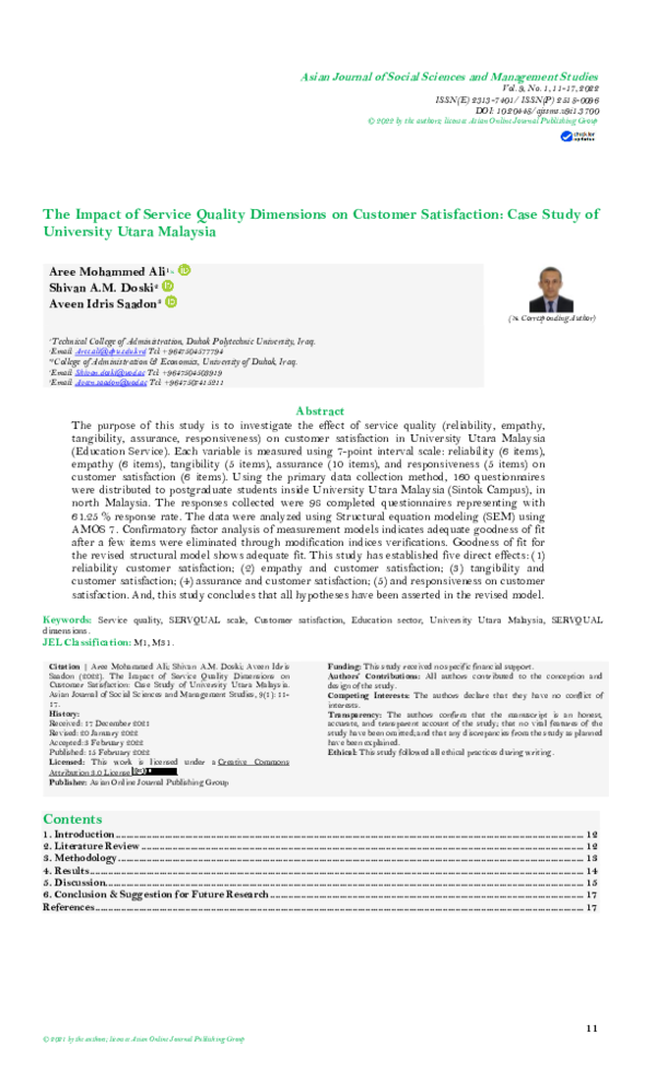 (PDF) The Impact of Service Quality Dimensions on Customer Satisfaction: Case Study of ...