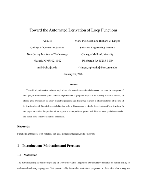 Pdf Towards The Automated Derivation Of Loop Functions Ali Mili
