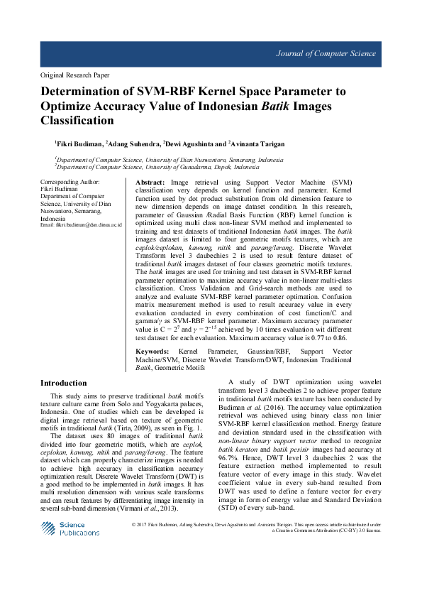 Pdf Determination Of Svm Rbf Kernel Space Parameter To Optimize