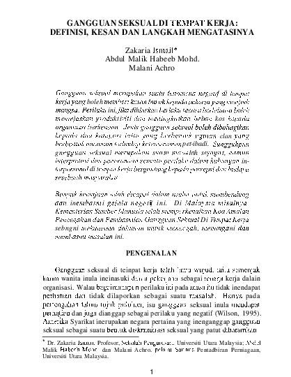 (PDF) Gangguan Seksual DI Tempat Kerja: Definisi, Kesan Dan Langkah Mengatasinya