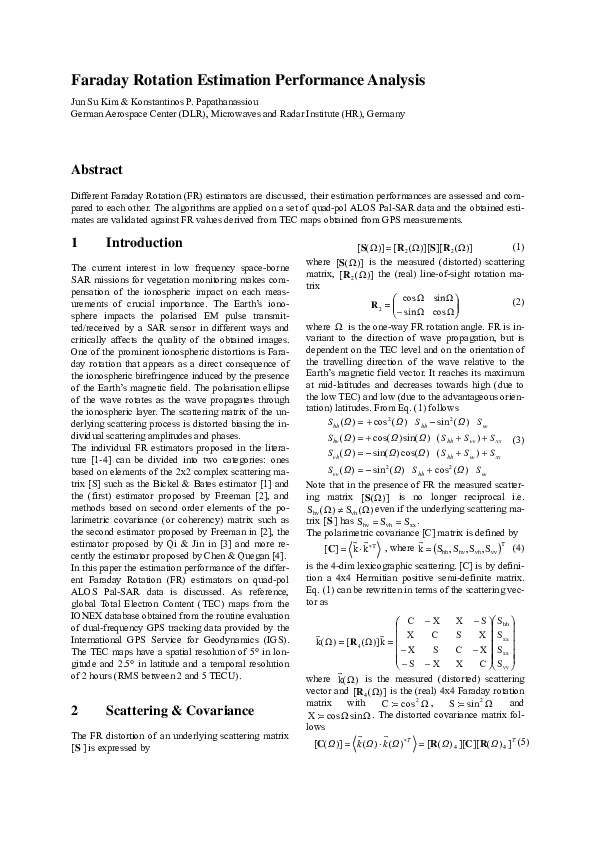 (PDF) Faraday rotation estimation performance analysis