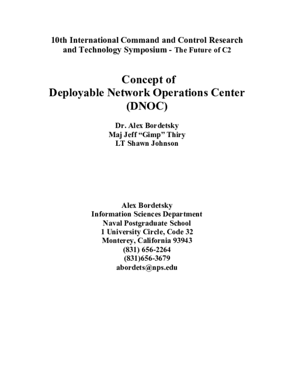 (PDF) Concept of Deployable Network Operations Center (DNOC)