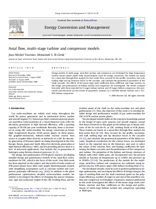 (PDF) Axial flow, multi-stage turbine and compressor models