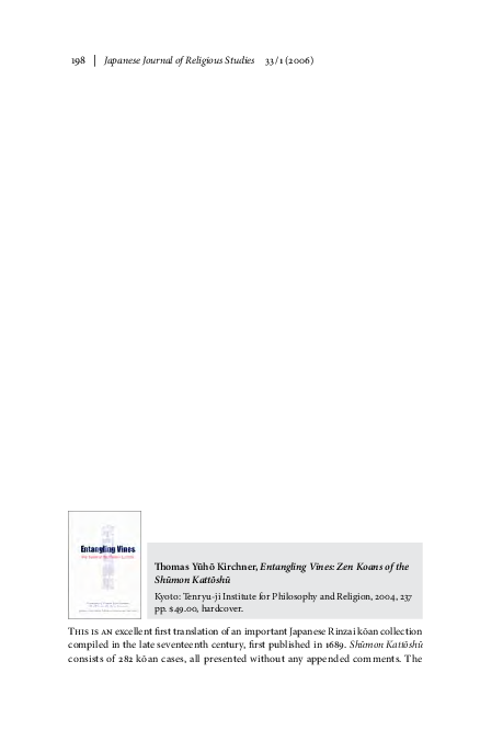 (PDF) Review of: Thomas Yūhō Kirchner, Entangling Vines: Zen Koans of ...