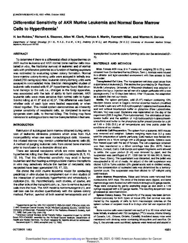 Differential sensitivity of AKR murine leukemia and normal bone marrow ...