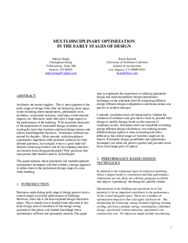 (PDF) Multi-Disciplinary Optimization in the Early Stages of Design