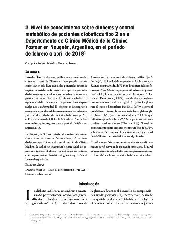 (PDF) Nivel de conocimiento sobre diabetes y control metabólico de ...