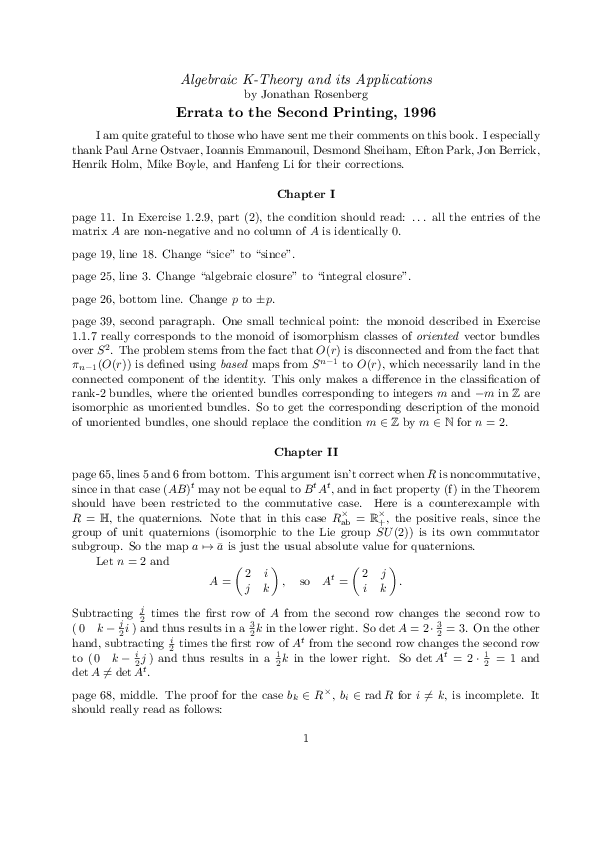 (PDF) Algebraic K-Theory and Its Applications