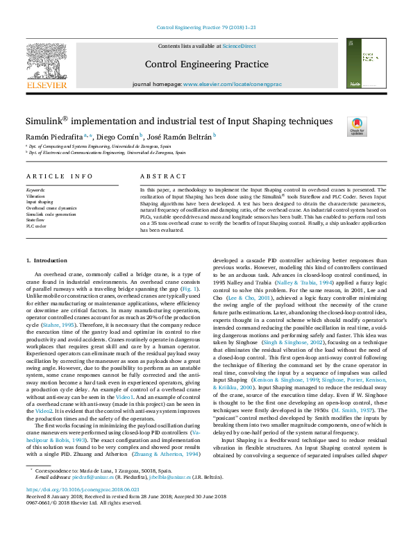 (PDF) Simulink® implementation and industrial test of Input Shaping ...