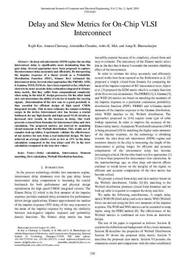 (PDF) Delay and Slew Metrics for On-Chip VLSI Interconnect | Ashis Kumar Mal - Academia.edu