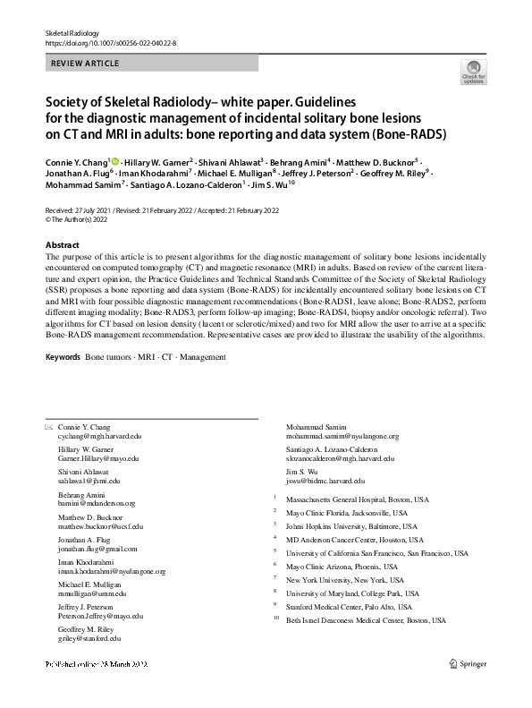 (PDF) Society of Skeletal Radiolody– white paper. Guidelines for the ...
