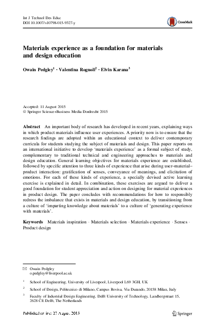 (PDF) Materials experience as a foundation for materials and design ...