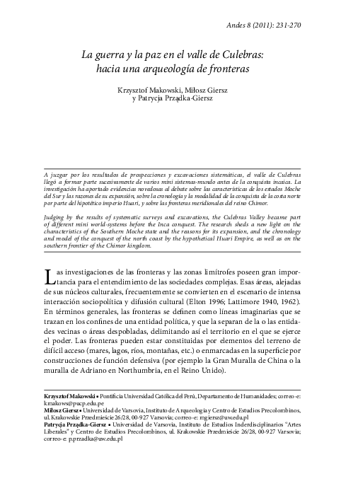 (PDF) La guerra y la paz en el valle de Culebras: hacia una arqueología de fronteras