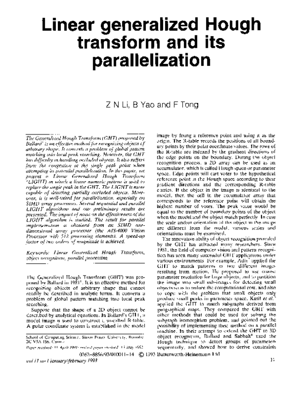 (PDF) Linear generalized Hough transform and its parallelization | Frank Tong - Academia.edu