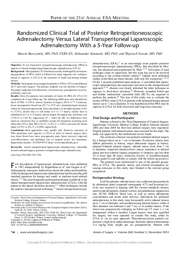 (PDF) Randomized Clinical Trial of Posterior Retroperitoneoscopic ...