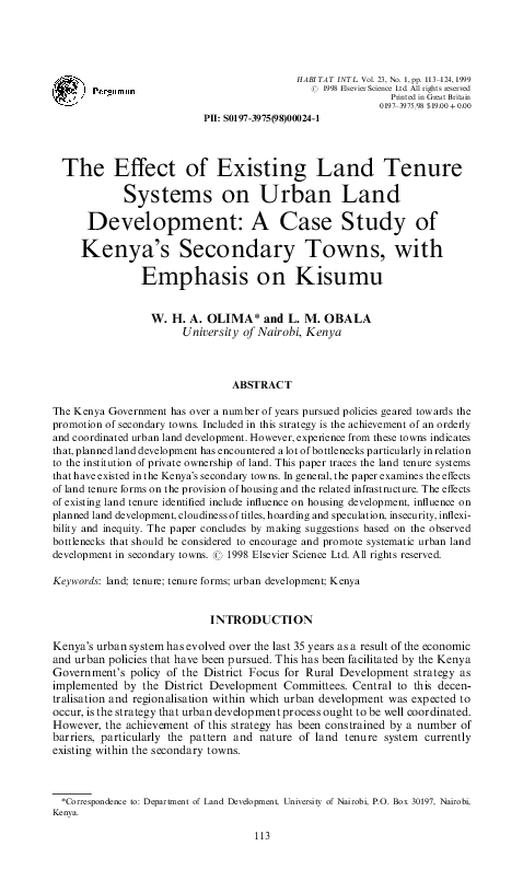 (PDF) The effect of existing land tenure systems on urban land development
