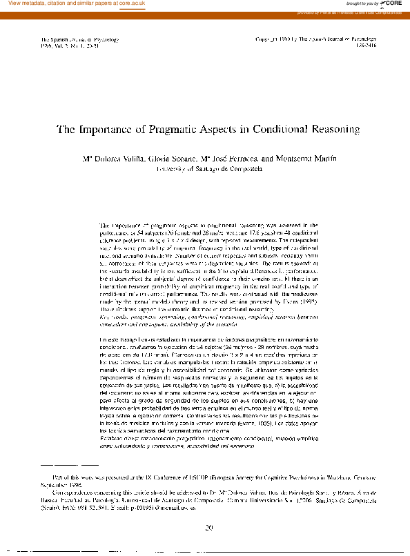 Pdf The Importance Of Pragmatic Aspects In Conditional Reasoning