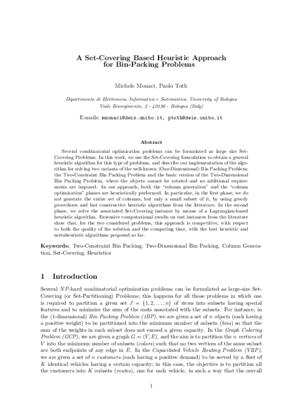 (PDF) A Set-Covering-Based Heuristic Approach for Bin-Packing Problems