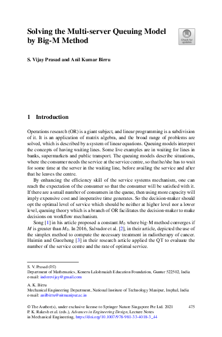 (PDF) Solving the Multi-server Queuing Model by Big-M Method