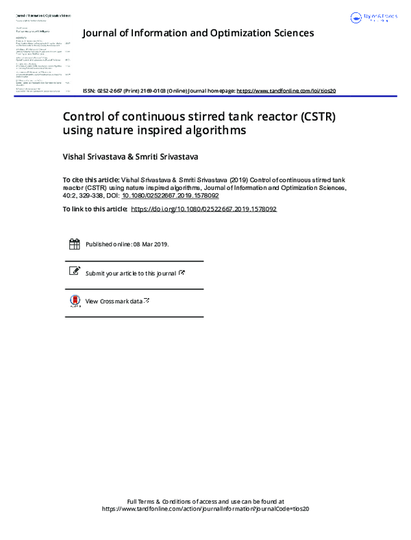 (PDF) Control of continuous stirred tank reactor (CSTR) using nature inspired algorithms