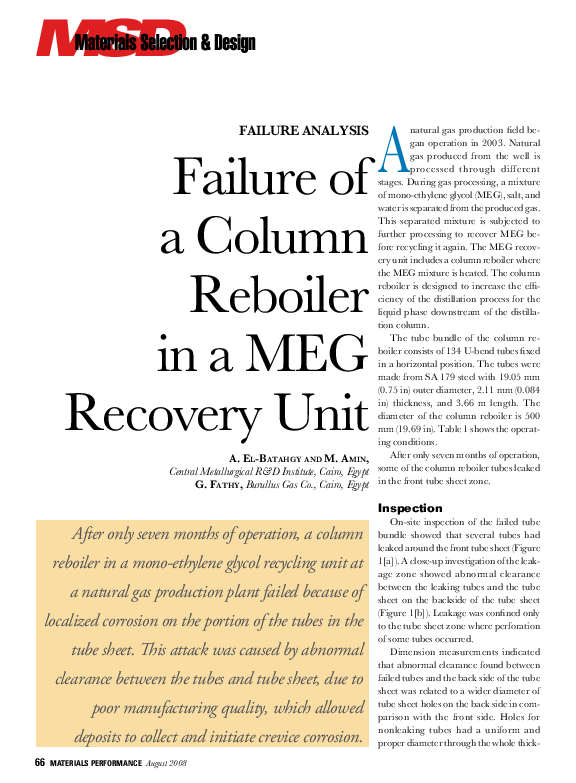 (PDF) Failure of a Column Reboiler in a MEG Recovery Unit | Abdel-Monem ...