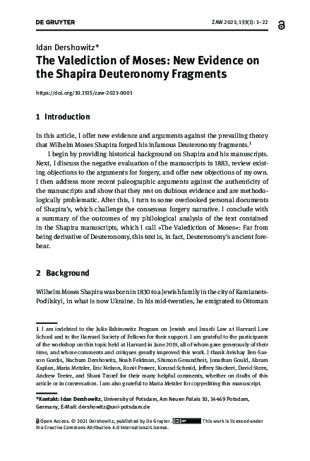 (PDF) The Valediction of Moses: New Evidence on the Shapira Deuteronomy ...