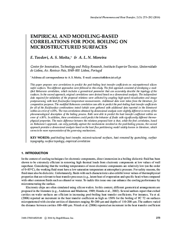 Pdf Empirical And Modelling Based Correlations For Pool Boiling Over Micro Structured Surfaces
