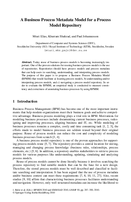 (PDF) A Business Process Metadata Model for a Process Model Repository