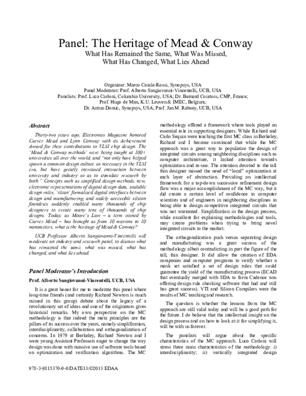 (PDF) PANEL: The Heritage of Mead & Conway: What Has Remained the Same ...