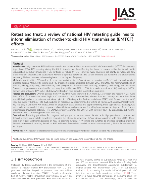 (PDF) Retest and treat: a review of national HIV retesting guidelines ...