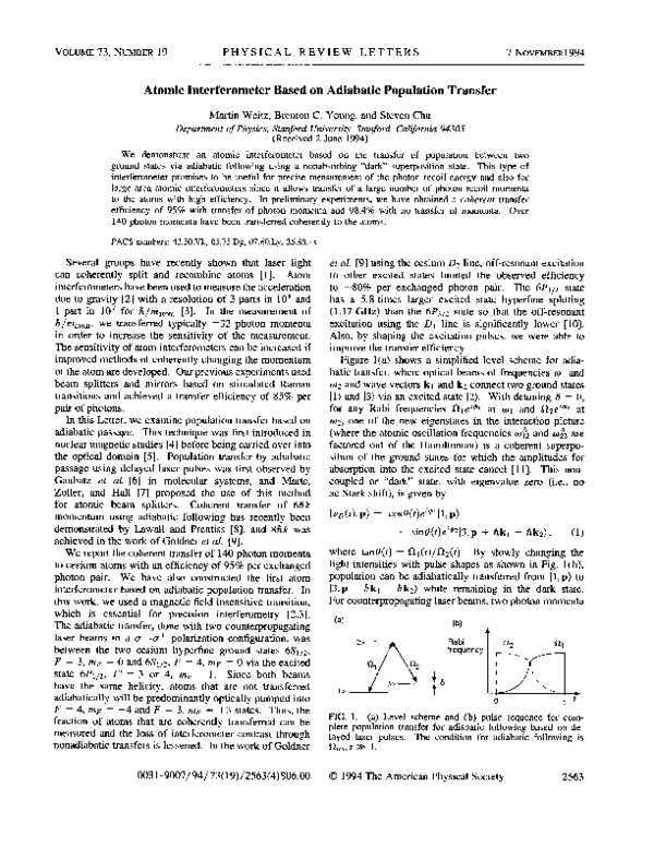 (PDF) Atomic Interferometer Based on Adiabatic Population Transfer