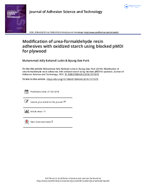 (PDF) Modification of urea-formaldehyde resin adhesives with blocked ...